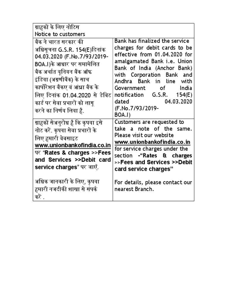 Debit Card Service Charges | PDF | Financial Transaction | Debit Card