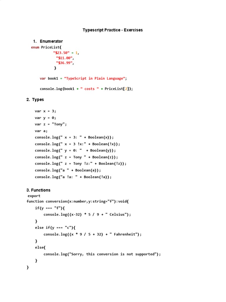 Typescript Practice - Exercises 1. Enumerator: Pricelist ( | PDF | Pet ...