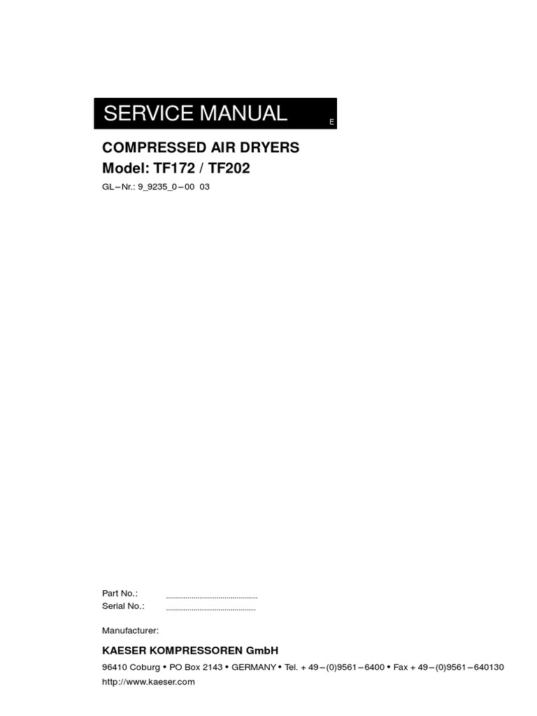 Service Manual: Compressed Air Dryers Model: TF172 / TF202 | PDF | Heat ...
