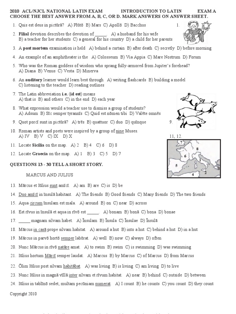 2010 Acl/Njcl National Latin Exam Introduction To Latin Exam A Choose ...