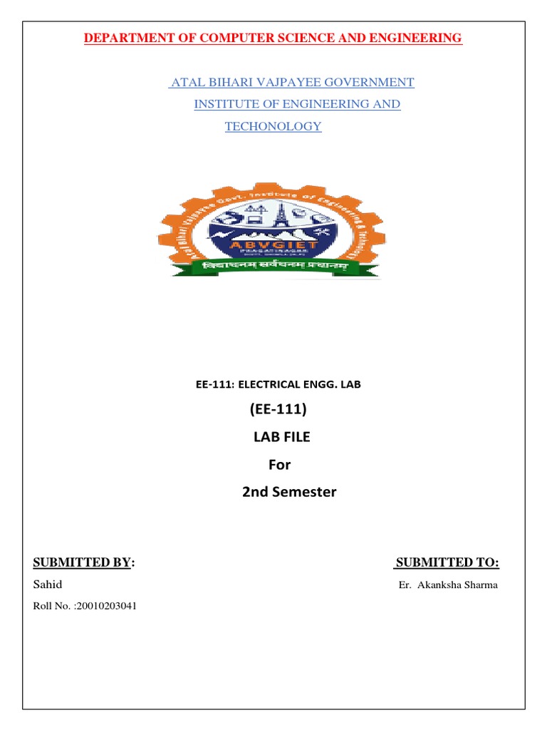 (EE-111) Lab File For 2nd Semester: Institute of Engineering and ...