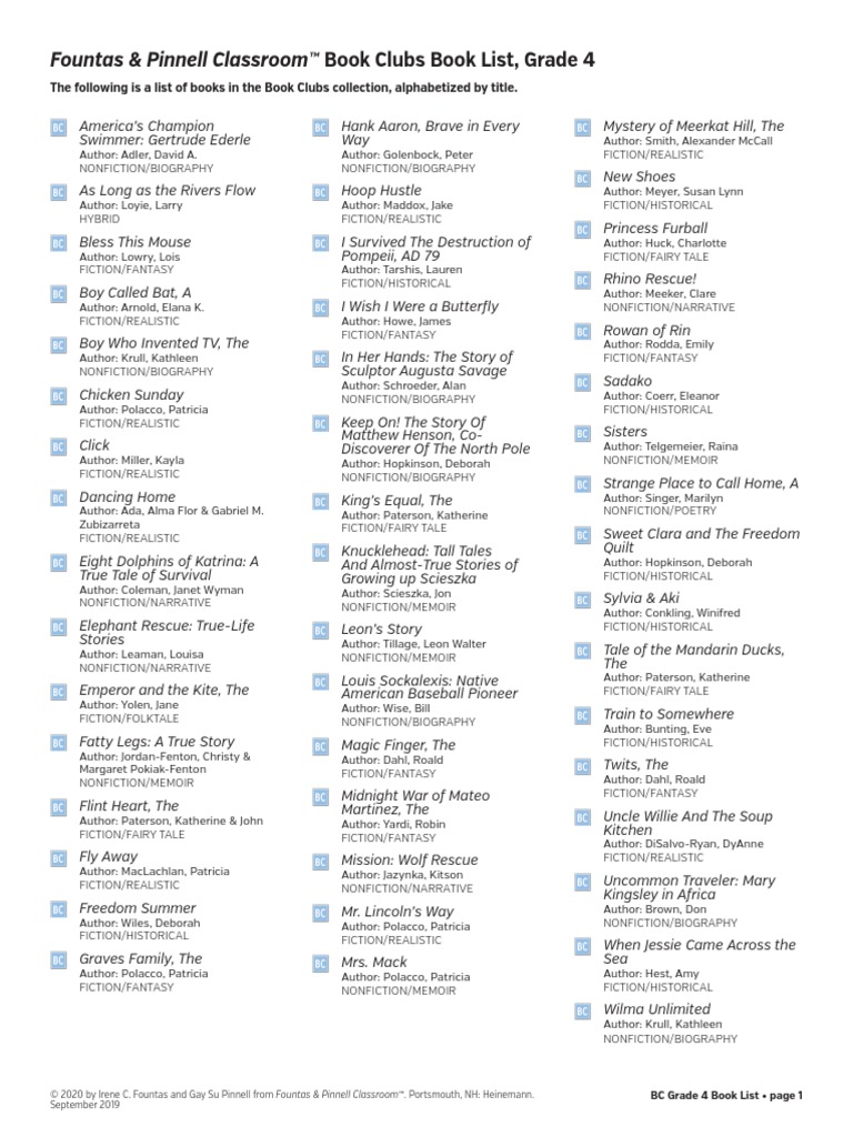 4th Grade Book Club Book List | PDF