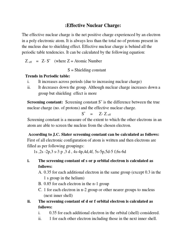 Effective Nuclear Charge Trend