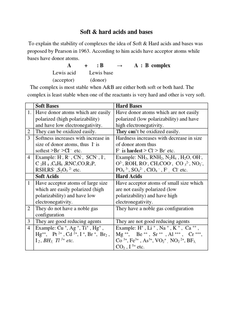Hard and Soft Acids and Bases Explained | PDF | Materials | Condensed ...