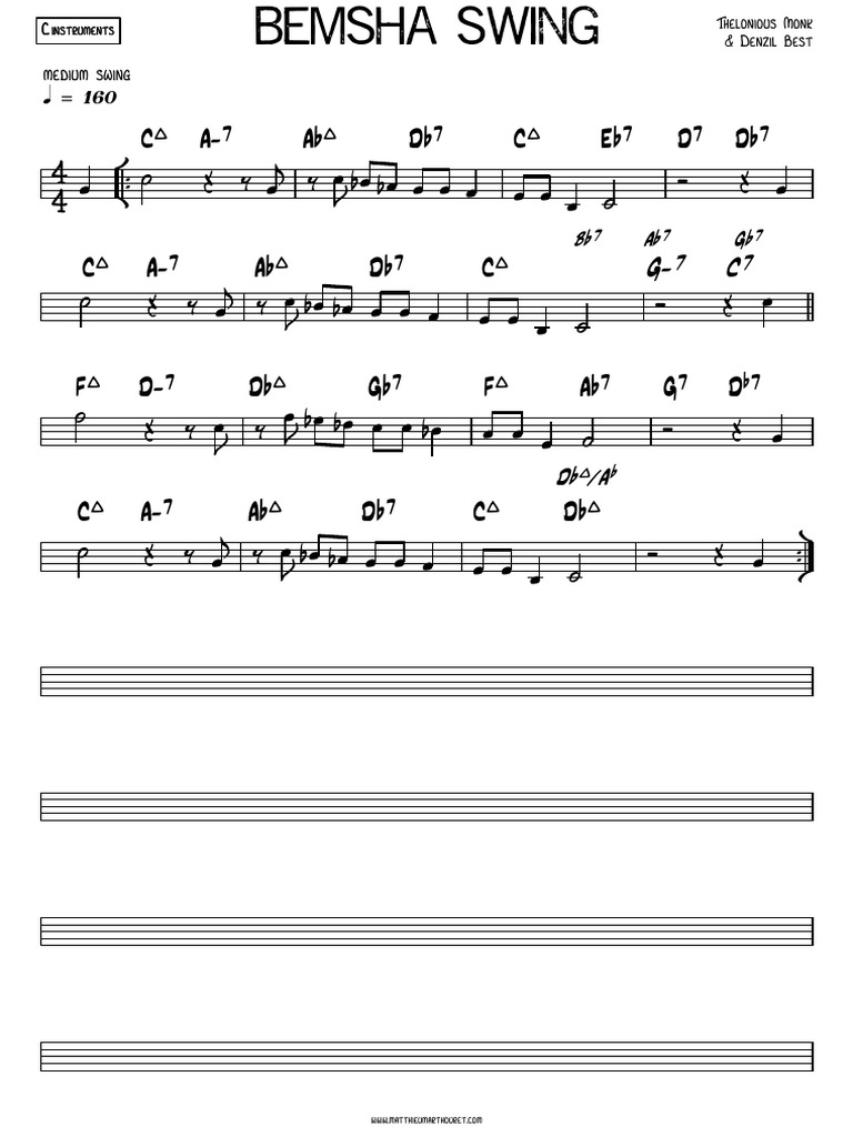 Thelonious Monk - Bemsha Swing - C Instruments | PDF