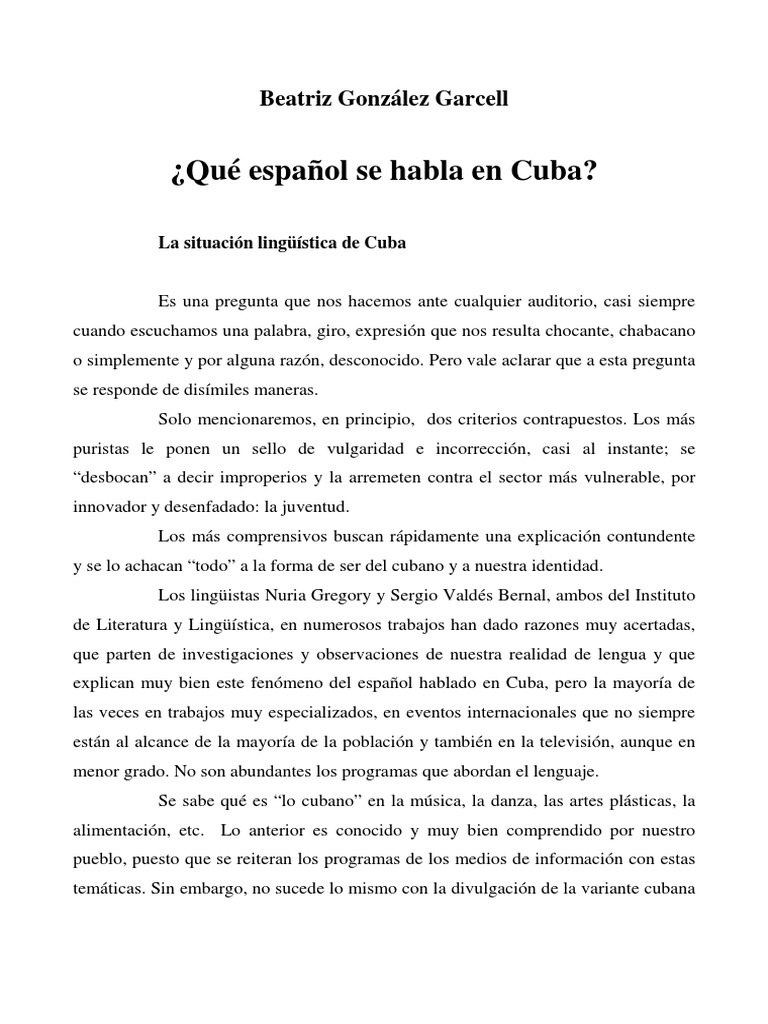 ¿Qué Español Se Habla en Cuba - González Garcell | PDF | Lengua ...