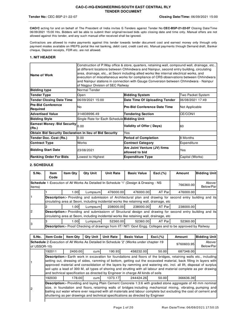 CAO/C Acting For and On Behalf of The President of India Invites E ...