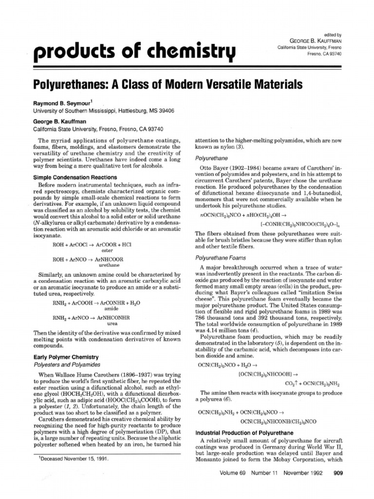 Products Chemistry: Polyurethanes: Class of Modern Versatile Materials | PDF | Polyurethane ...