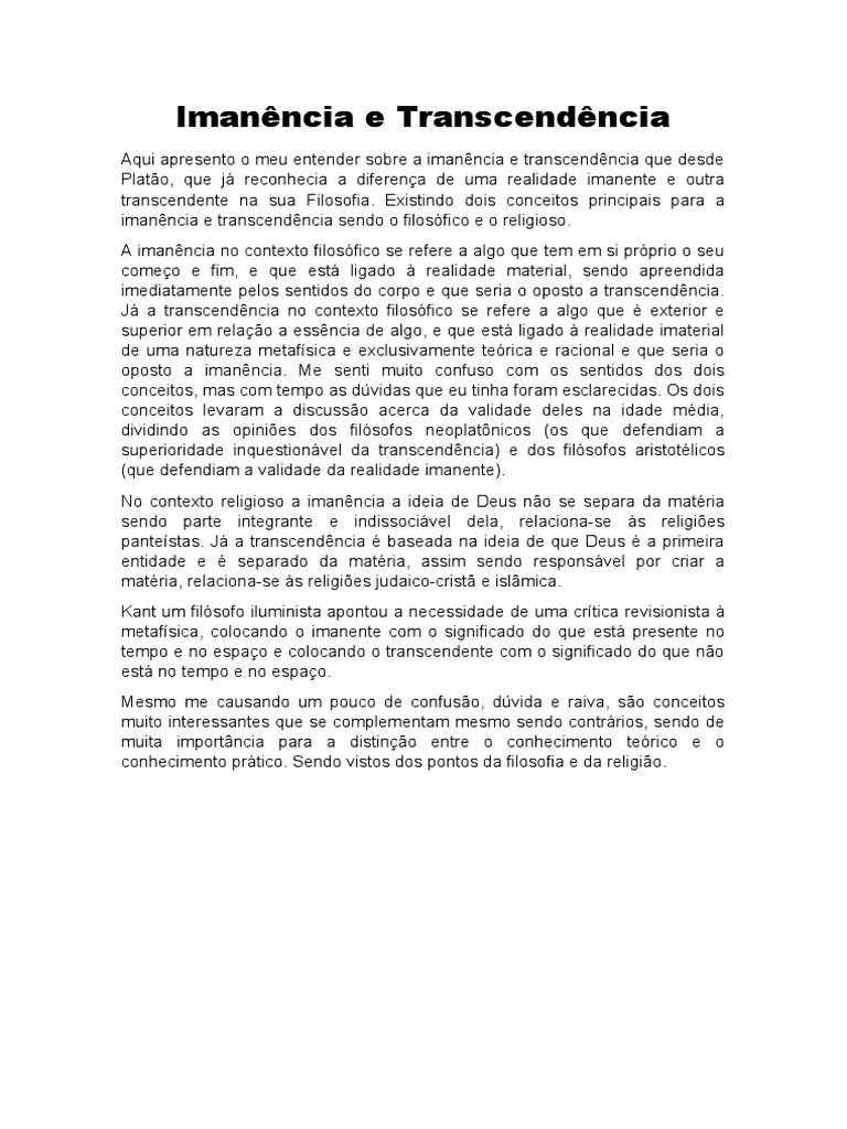 Imanência e Transcendência | PDF