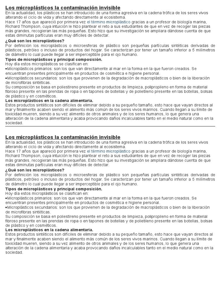 Microplásticos: Contaminación y Ecosistemas | PDF | El plastico ...