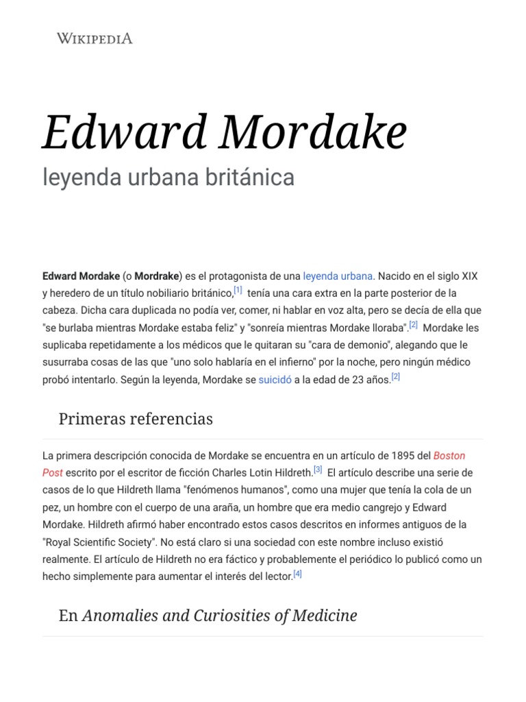Edward Mordake - Wikipedia, La Enciclopedia Libre | PDF | Leyendas ...