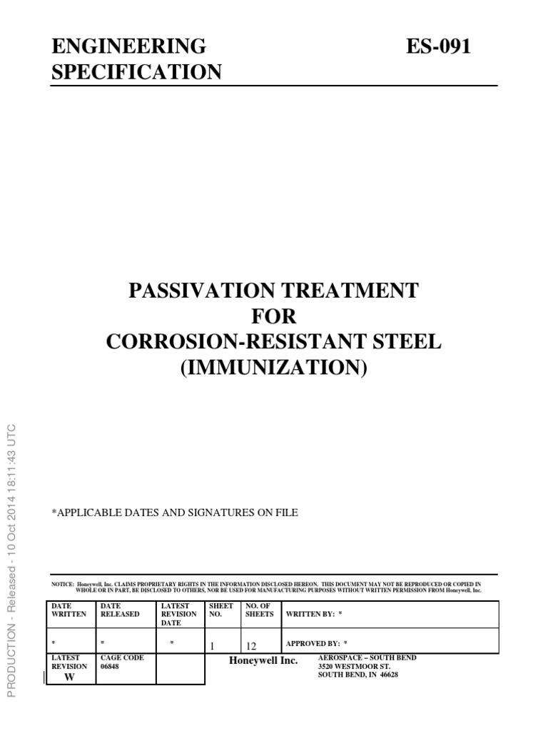 Es-091 - W Passivation Treatment For Corrosion-Resistant Steel ...
