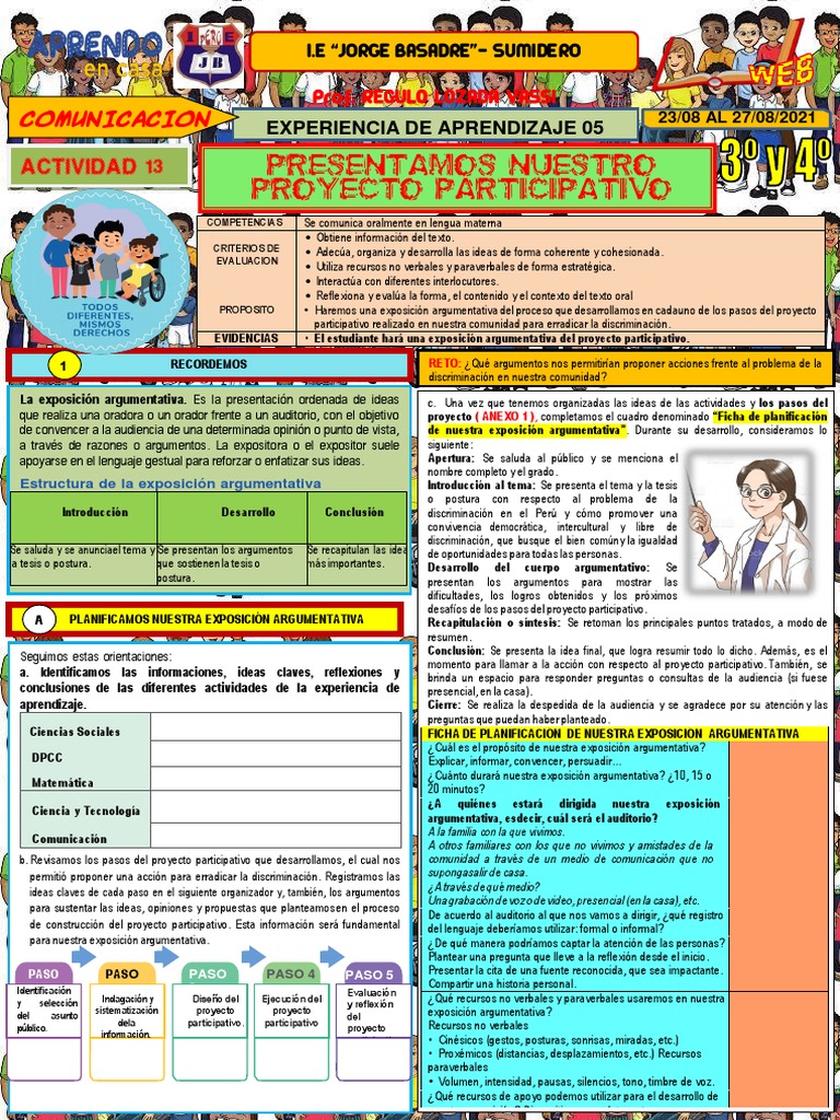 Comunicación 3º y 4º Exp. AP 05 Act. 13 | PDF | Aprendizaje | Comunicación