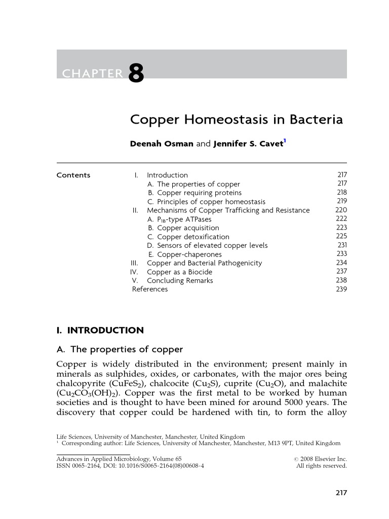 Mechanisms of Copper Homeostasis in Bacteria: Trafficking, Resistance ...