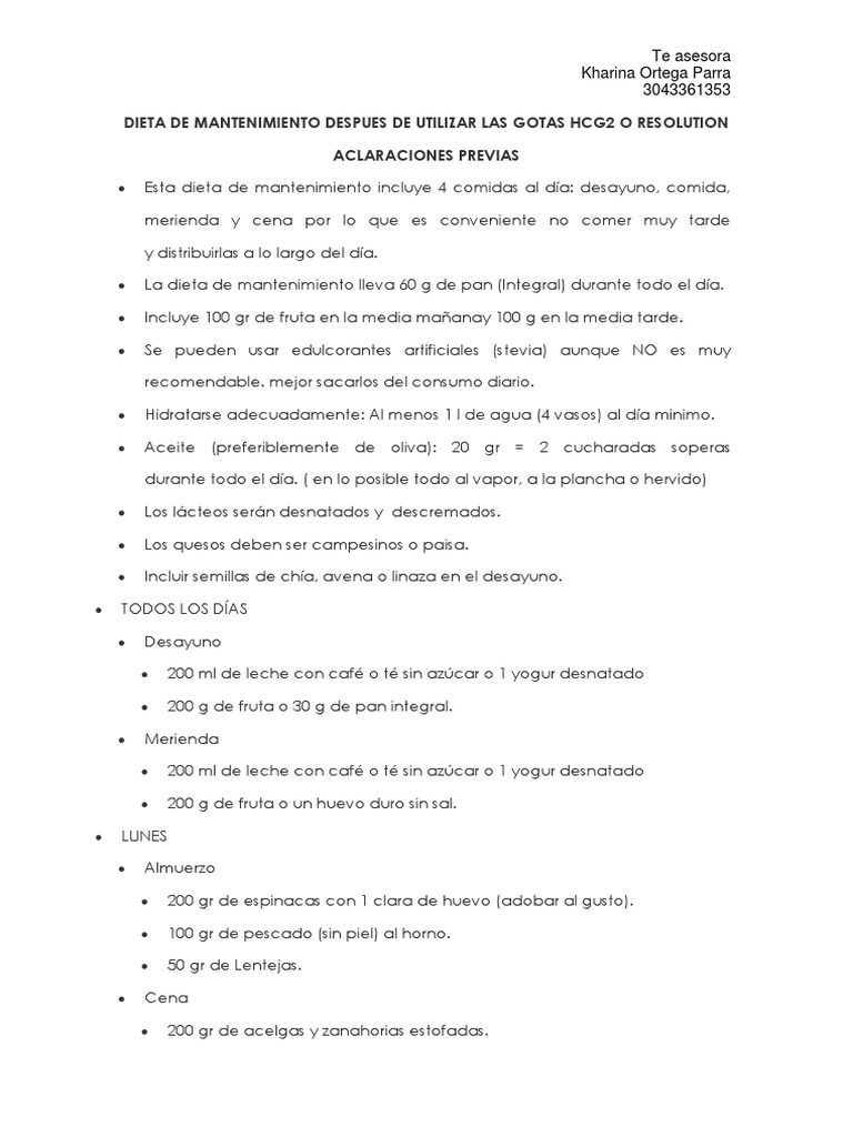 Dieta de Mantenimiento con HCG2 | PDF | Sopa | ensalada