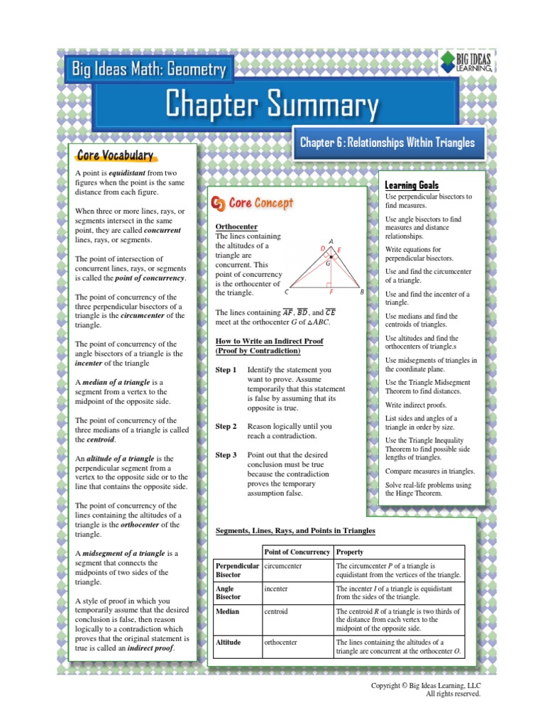 Chapter 6: Relationships Within Triangles: Learning Goals | PDF ...
