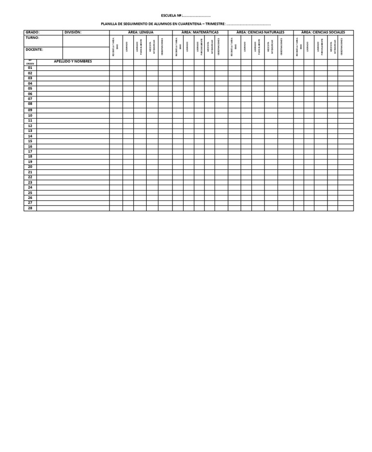 Modelo Planilla Seguimiento de Alumnos | PDF