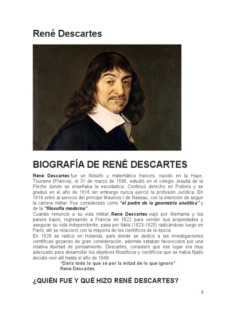 René Descartes Biografía | PDF | René Descartes