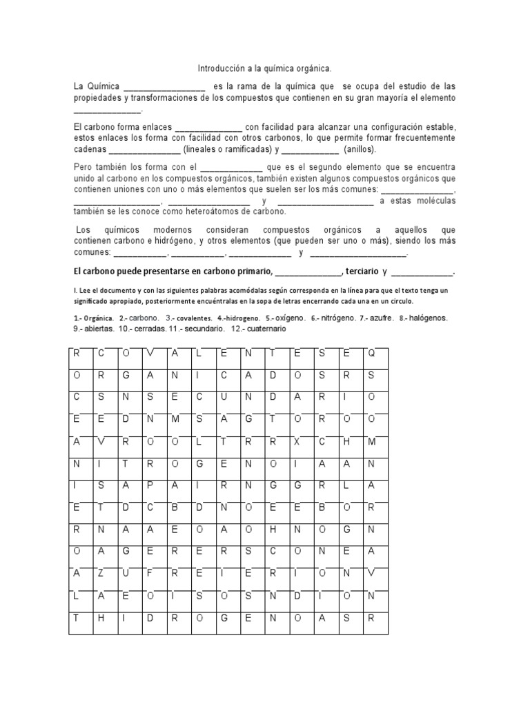 Sopa de Letras Quimica 2 | PDF | Química | Química Orgánica