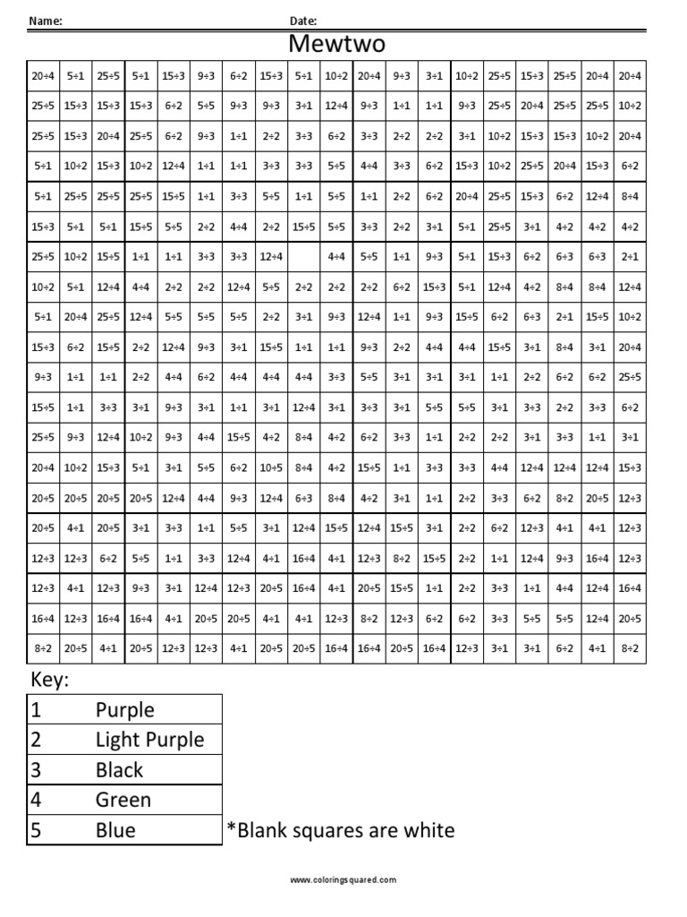 11MD Mewtwo Division Pokemon Math Worksheets | PDF