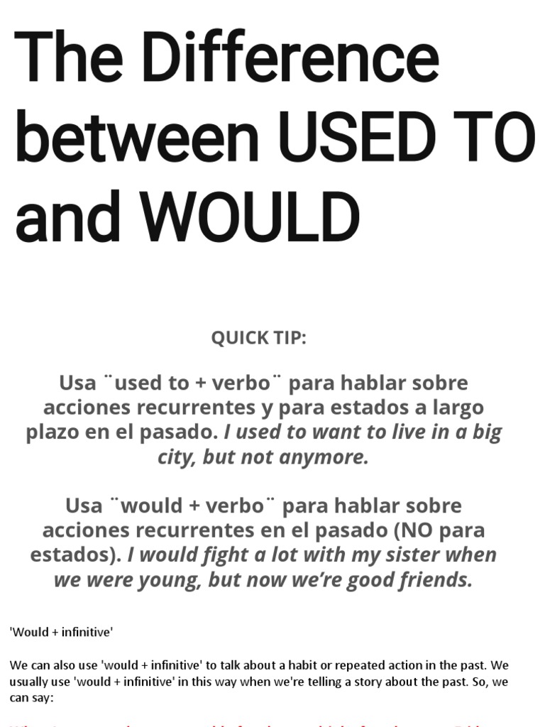 Would Vs Used To | PDF