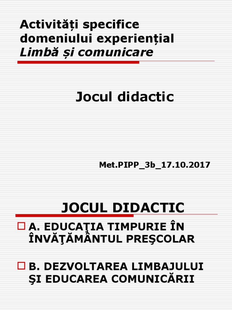 Activități Specifice DLC - Jocul Didactic | PDF
