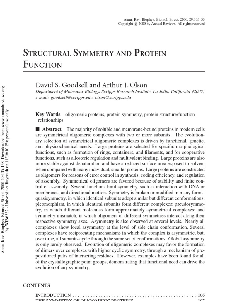 Structural Symmetry and Protein Function | PDF | Oligomer | Protein ...