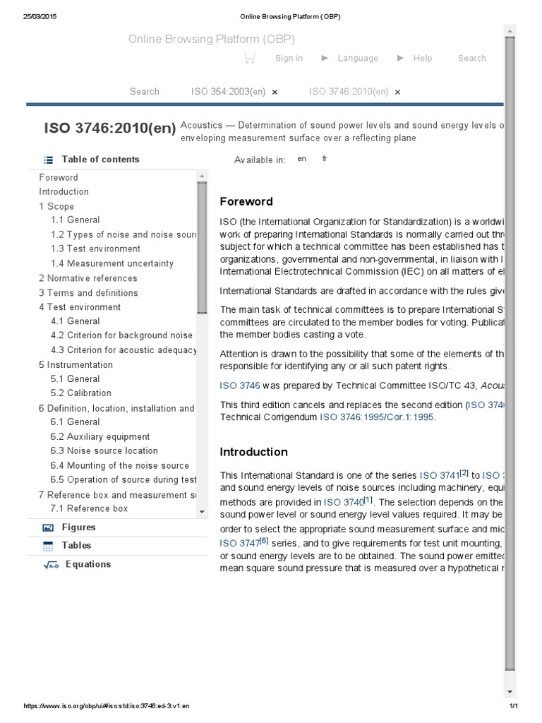 ISO 3746:2010(en) Acoustics — Determination of sound power levels and sound energy levels of ...