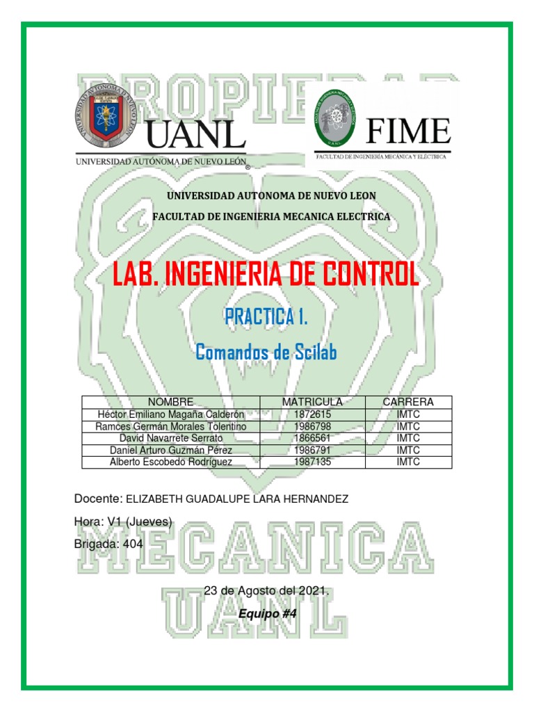 Lab. Ingenieria de Control: Practica 1. Comandos de Scilab | PDF | Matriz (Matemáticas ...