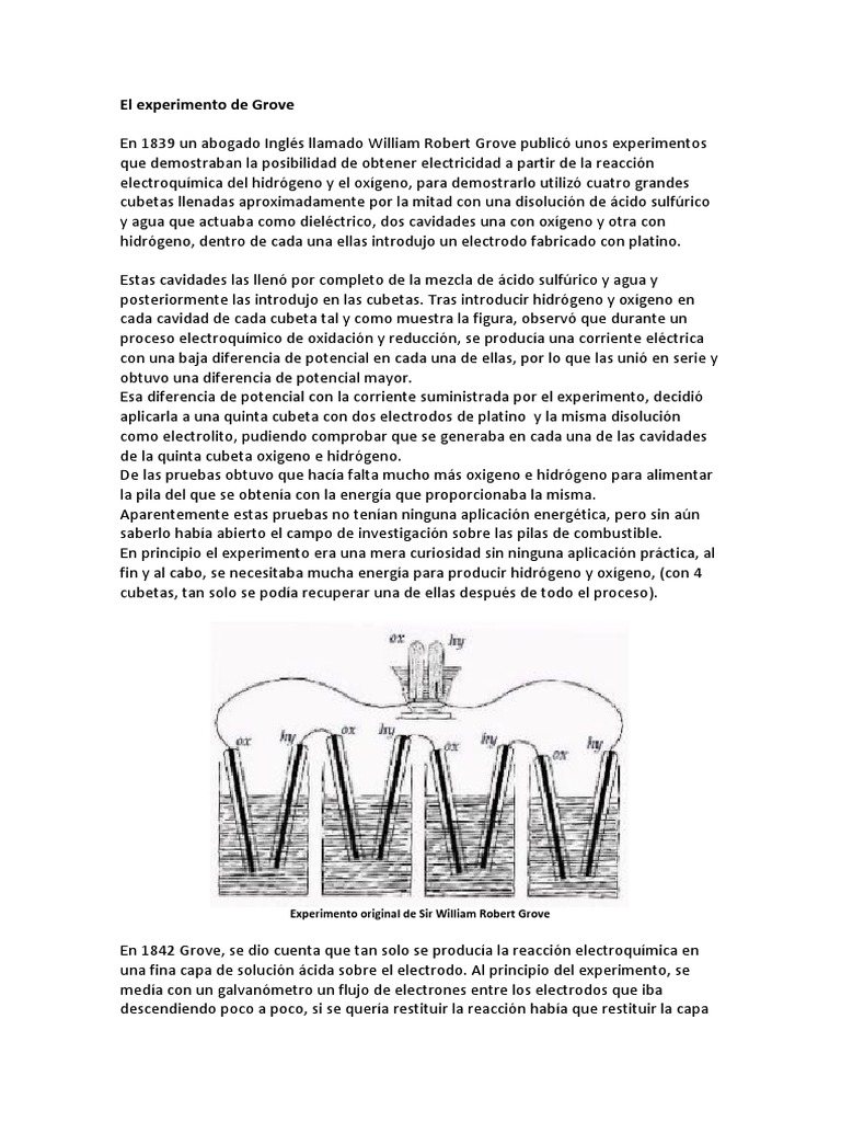 El Experimento de Grove 1839 | PDF | Pila de combustible | Oxígeno