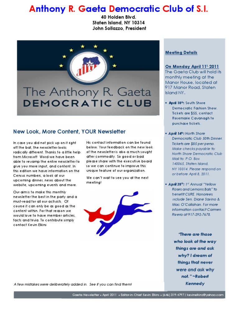 Revamped April 2011 Gaeta Newsletter | PDF | Democratic Party (United ...
