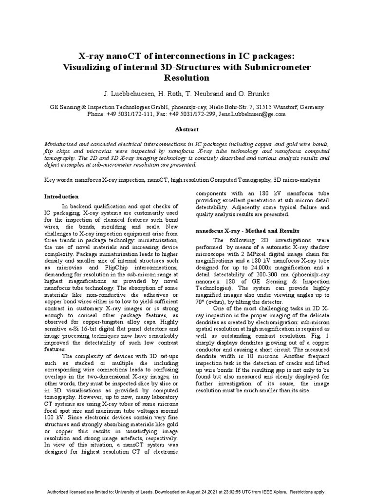 X-Ray nanoCT of Interconnections in IC Packages Visualizing of Internal 3d-Structures With ...