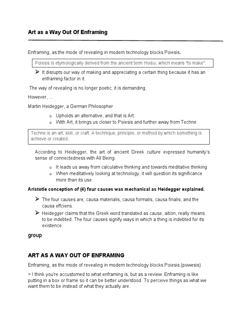 Art As A Way Out of Enframing | PDF | Martin Heidegger | Philosophical ...