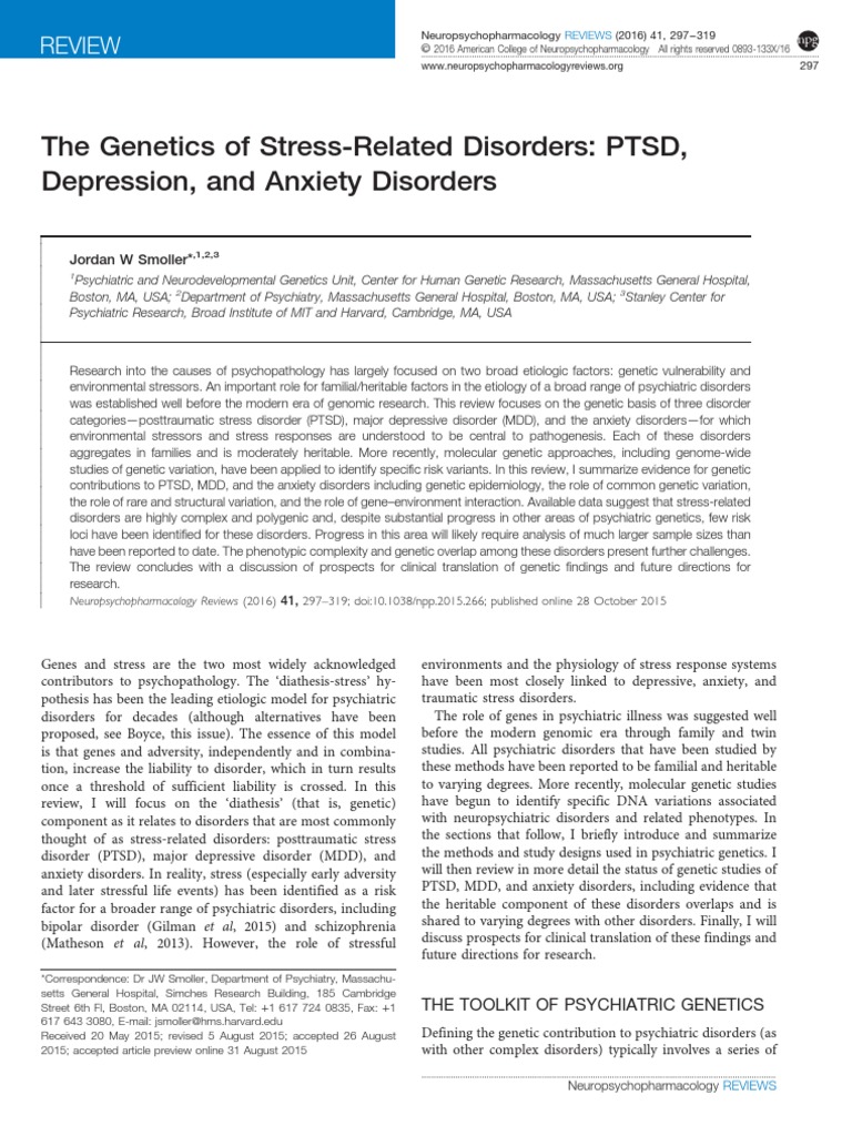The Genetics of Stress-Related Disorders: PTSD, Depression, and Anxiety ...