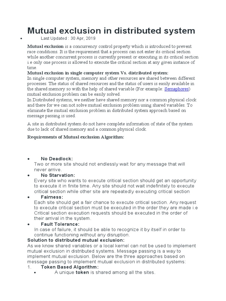 Mutual Exclusion in Distributed System | PDF | Distributed Computing ...