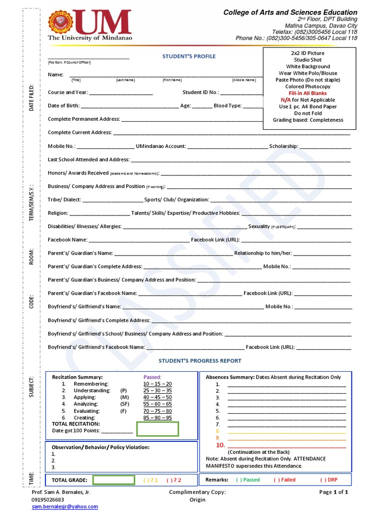 Student Profile and Progress Report | PDF