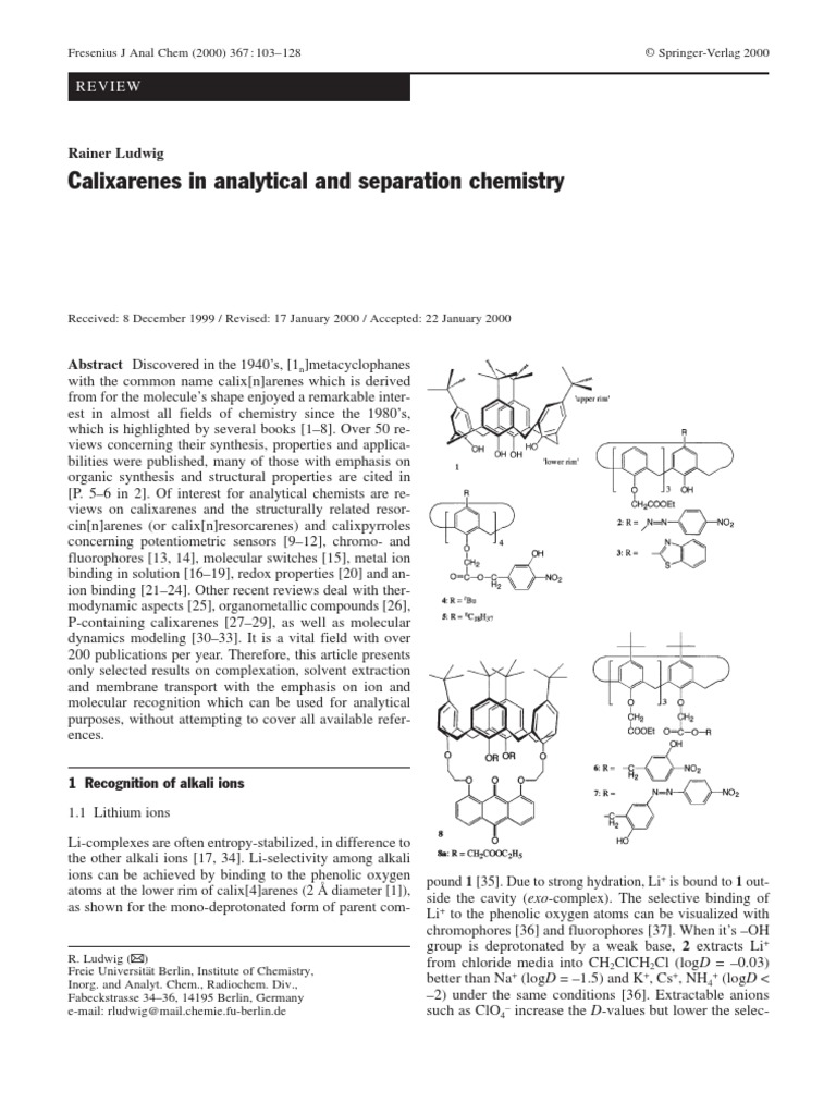 Calixarenes in Analytical and Separation Chemistry | PDF | Coordination ...