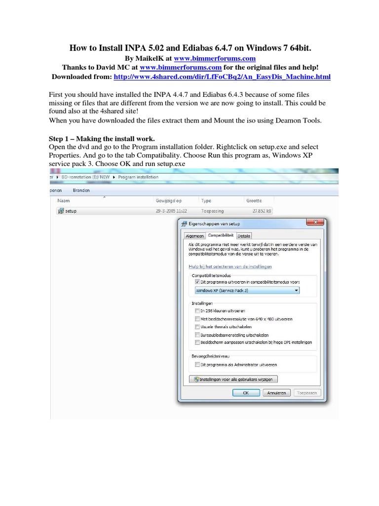 Install INPA 5.02 & Ediabas 6.4.7 on Win7 | PDF | Windows 7 | Microsoft ...