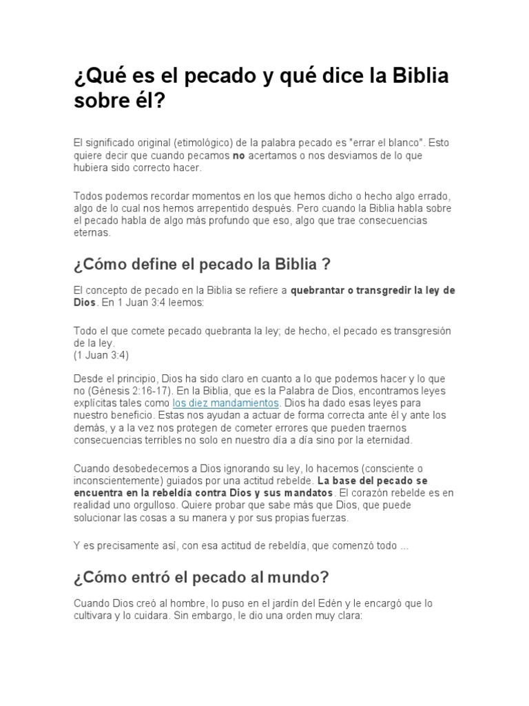 Qué Es El Pecado Y Qué Dice La Biblia Sobre él Pdf Pecado Cristo