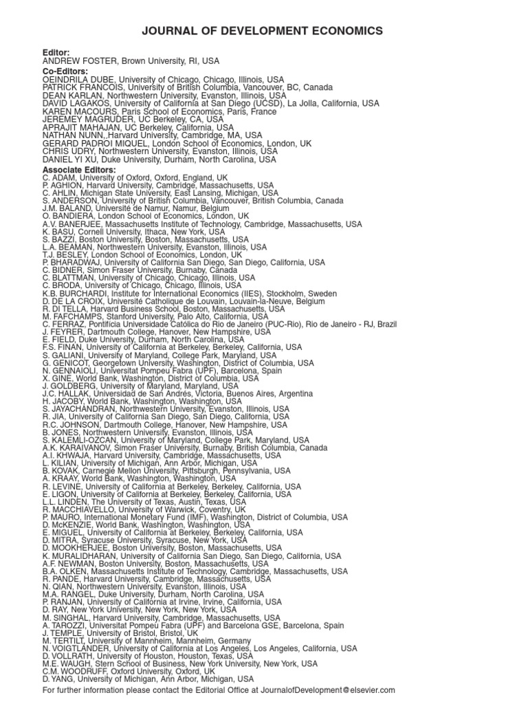 Journal of Development Economics | PDF | Economies | Universities And ...