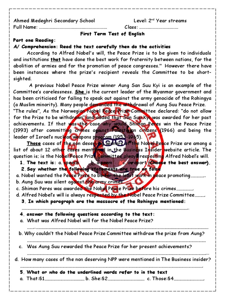 2as Test Unit Make Peace Nobel Peace Prize Tests 131908 | PDF | Nobel Prize