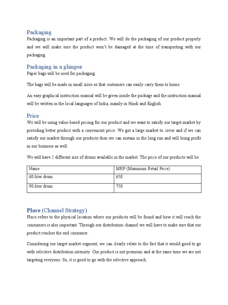 Packaging, Pricing, Channel | PDF