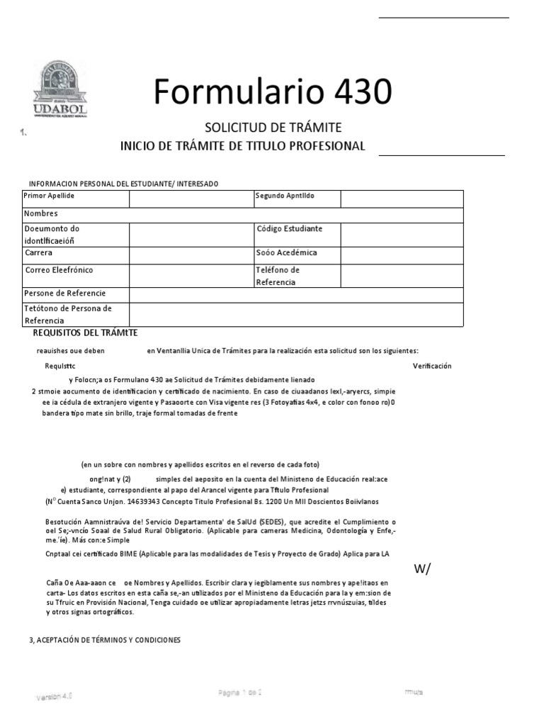 Formulario 430: Solicitud de Trámite | PDF | Gobierno y personalidad