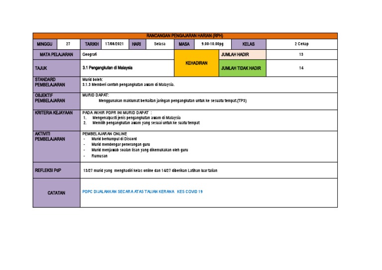 Contoh RPH Geo 1 | PDF