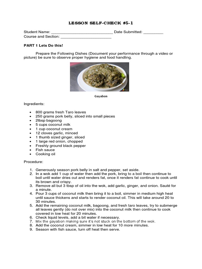 LESSON SELF CHECK Module | PDF | Cooking, Food & Wine