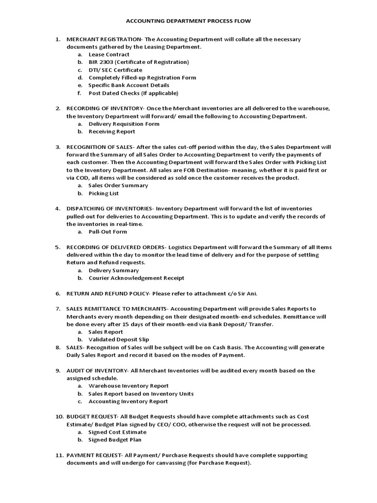 Accounting Department General Process Flow | PDF | Receipt | Inventory