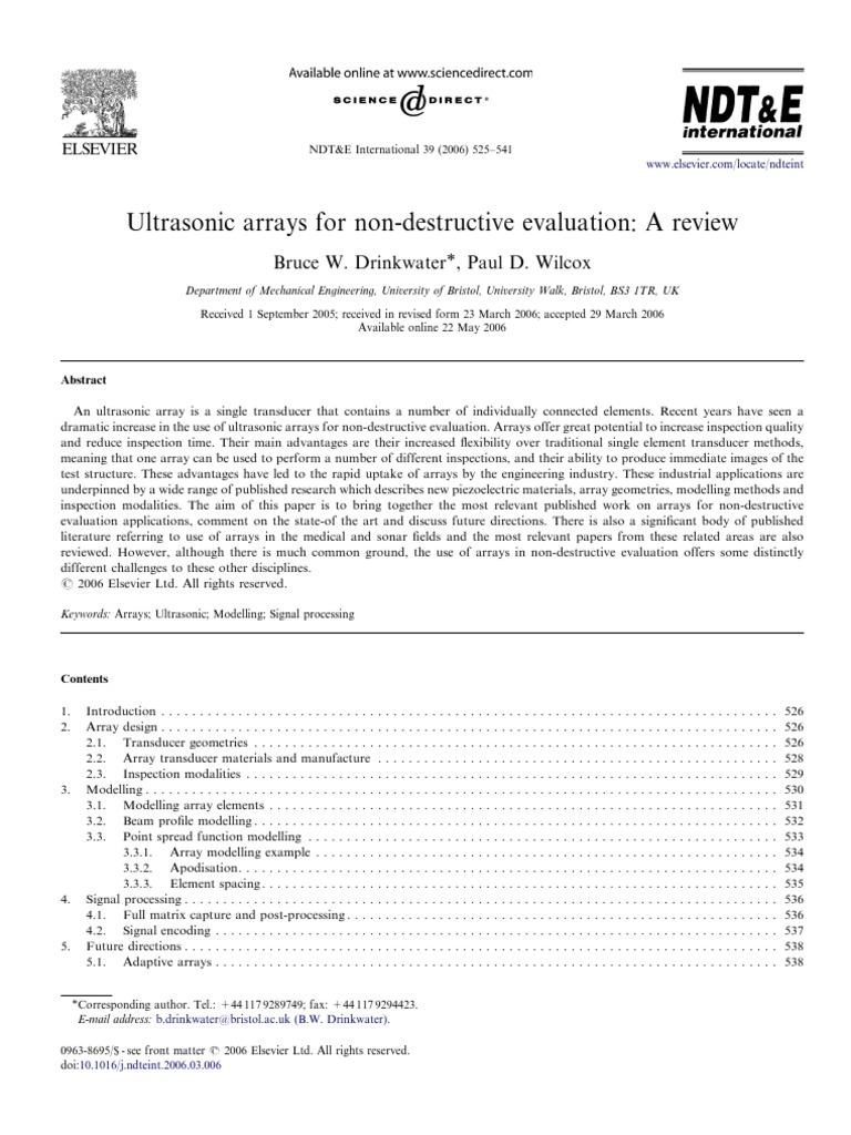 Ultrasonic Arrays For Non-Destructive Evaluation - A Review | PDF ...