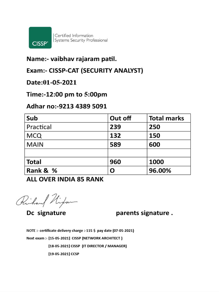 Cissp Exam Result | PDF