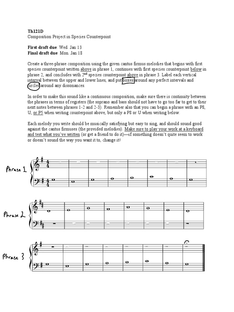Th121D Composition Project in Species Counterpoint | PDF