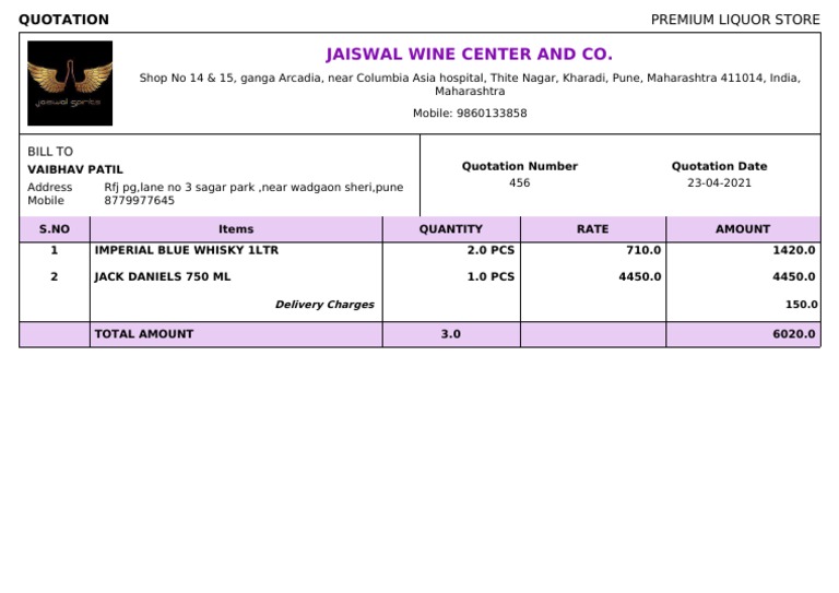 Quotation for Premium Liquor Purchase | PDF